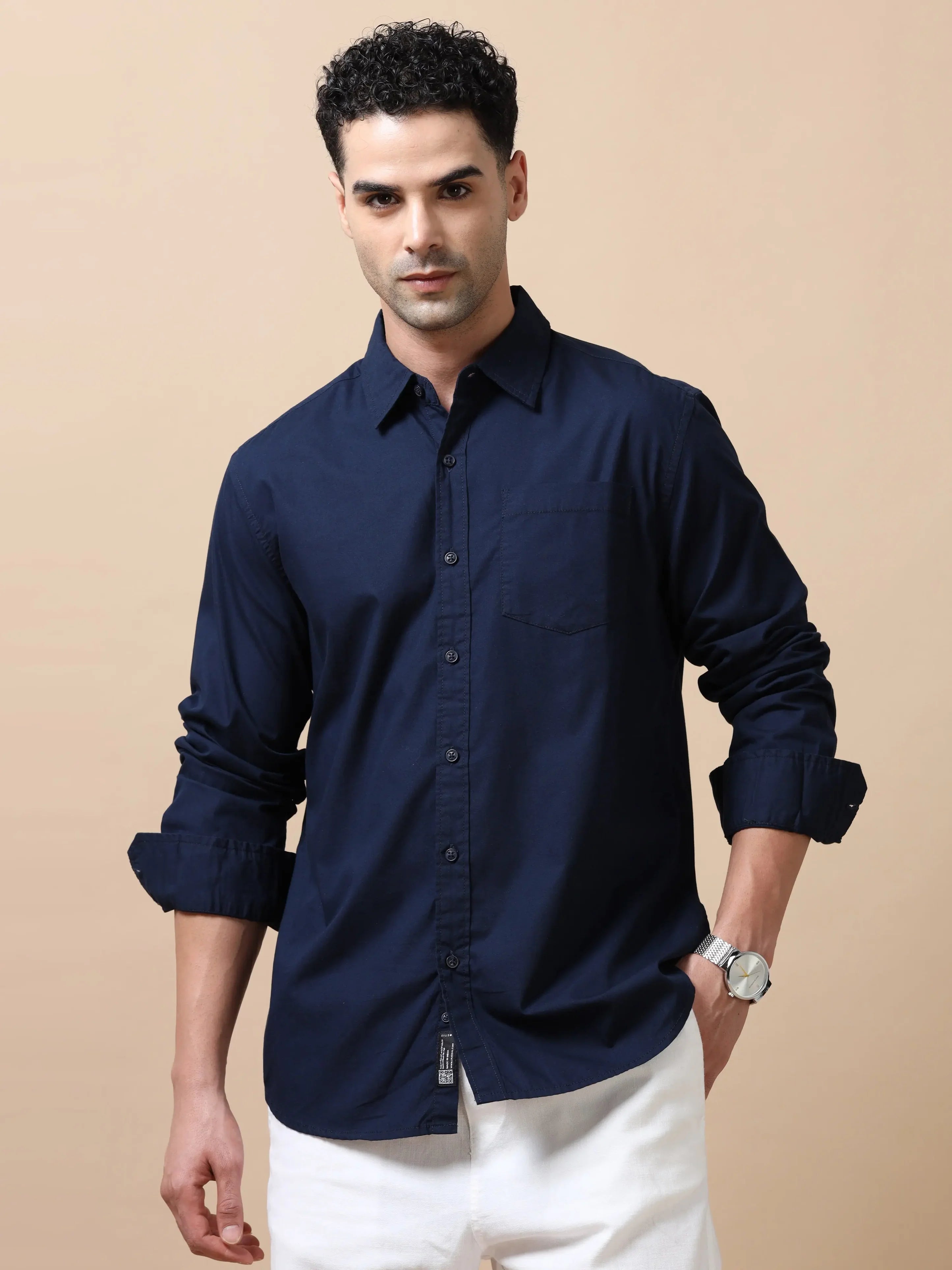 Premium Men Shirt, Regular Fit, Pure Cotton, Full Sleeve, Blue - – SILISOUL
